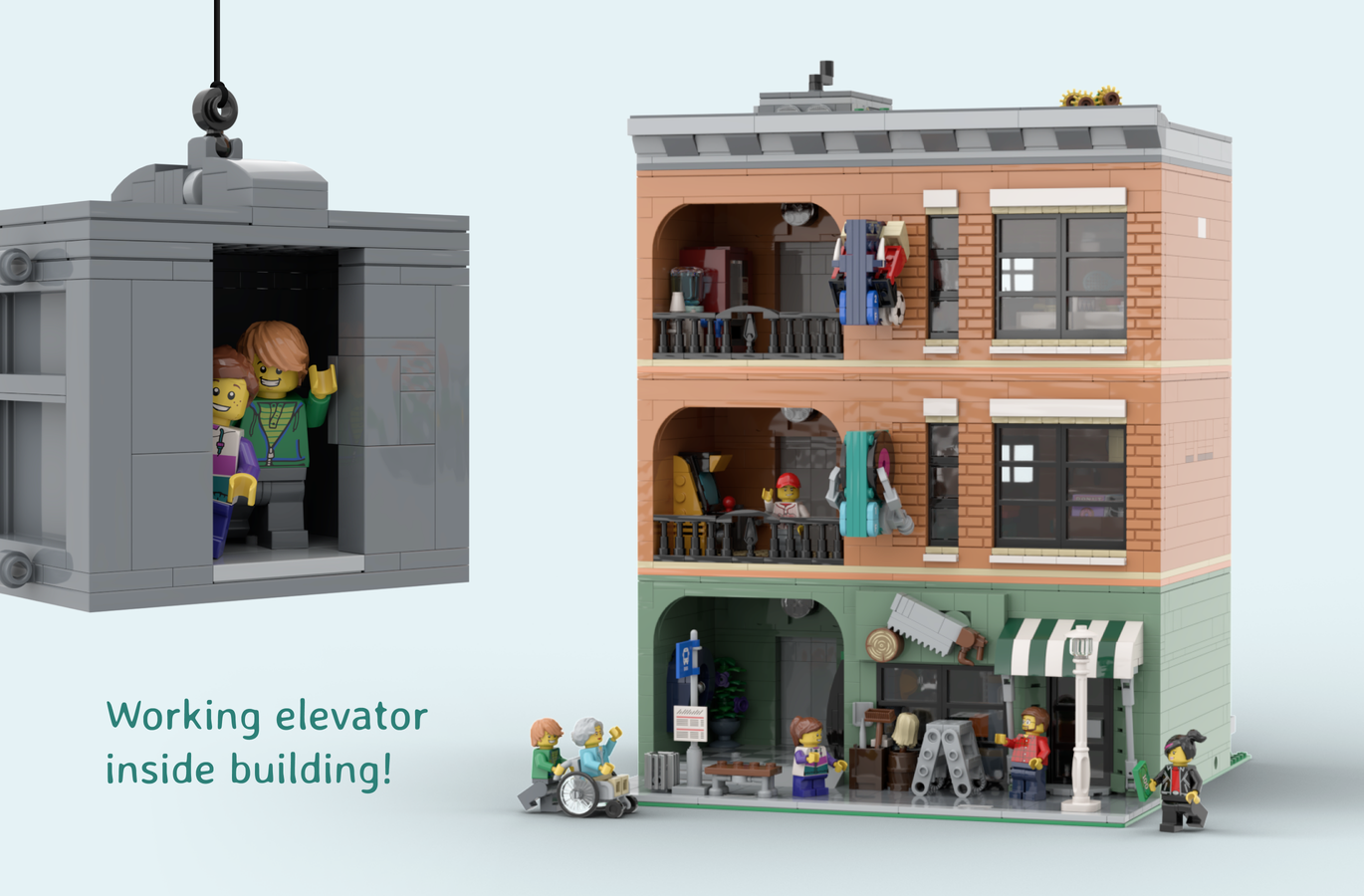 LEGO IDEAS - Modular Shopping Building With Working Elevator
