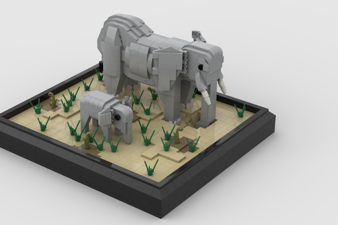 LEGO IDEAS - Elephant Teaching Calf to Find Water in Dry River Bed