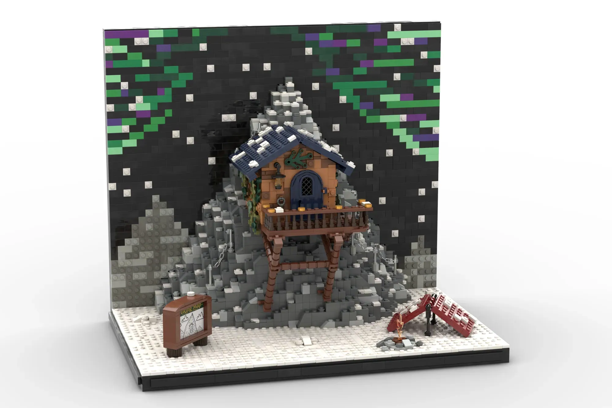 Mountain House Under the Northern Lights Diorama | LEGO® Ideas