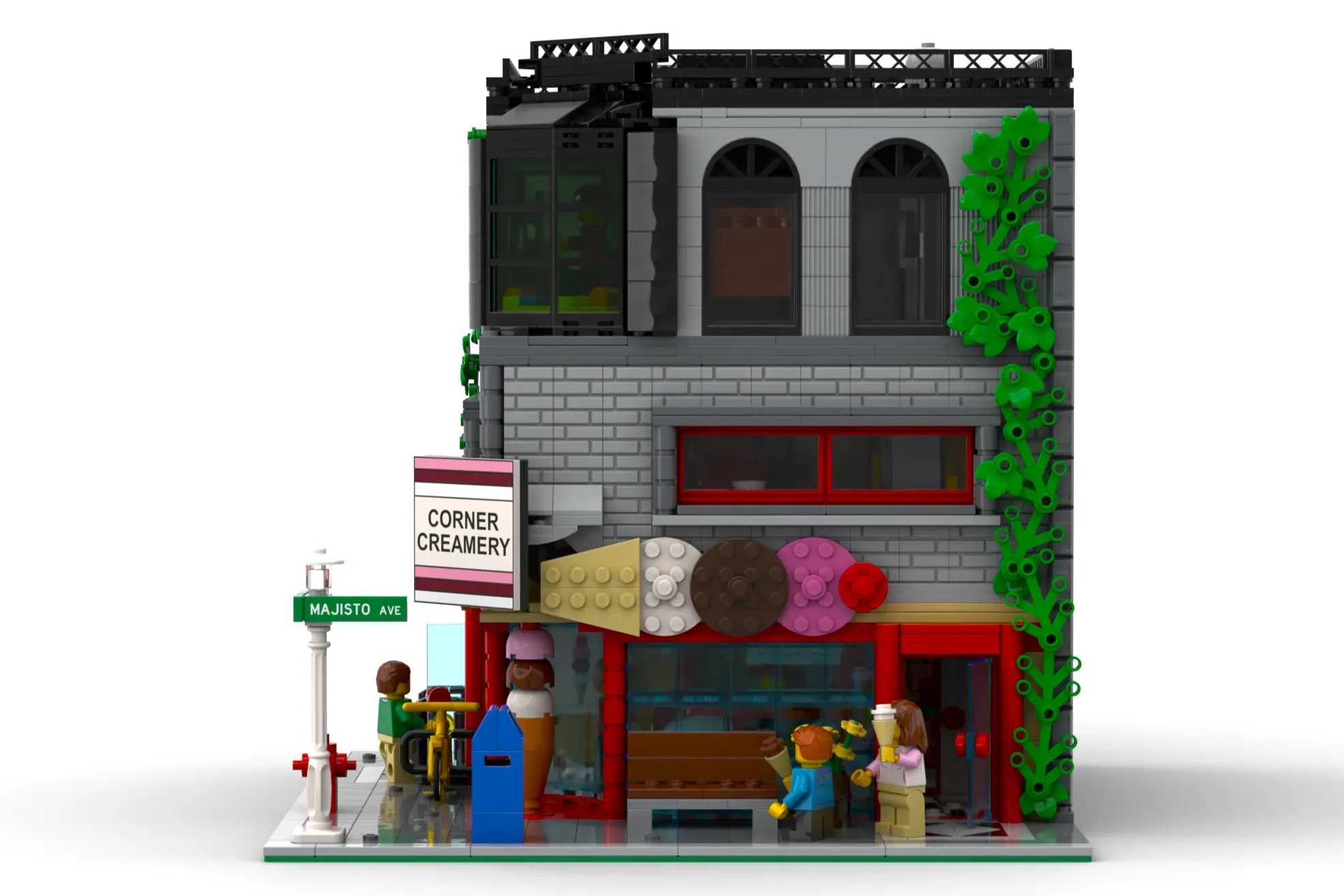 Corner Creamery Ice Cream Store Modular (With Full Apartment) | LEGO® Ideas