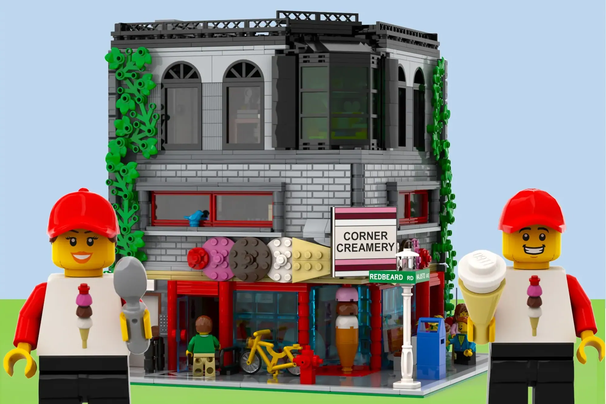 Corner Creamery Ice Cream Store Modular (With Full Apartment) | LEGO® Ideas
