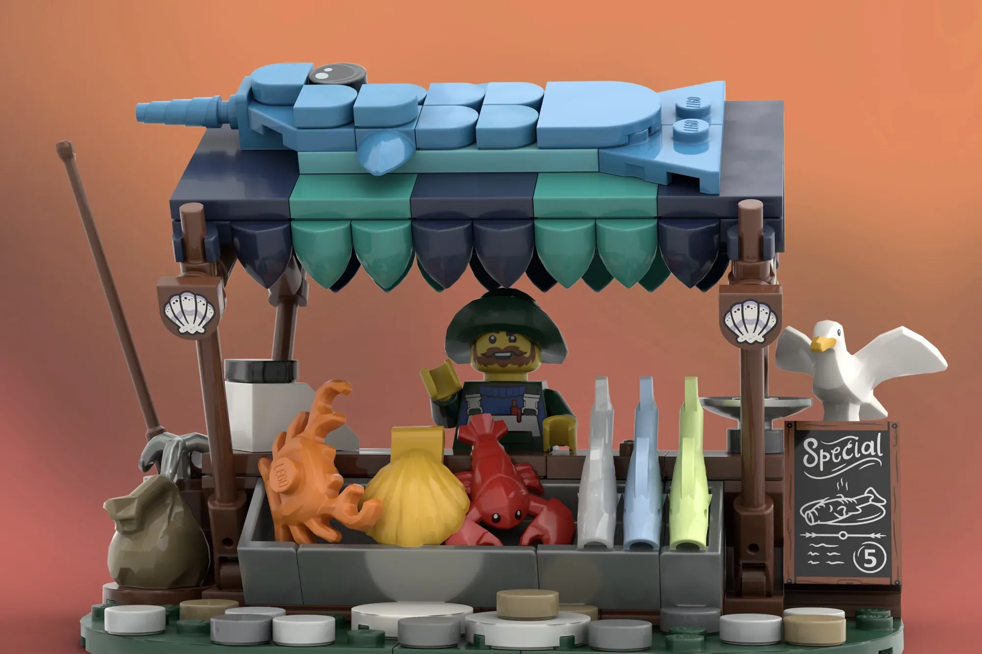 Seaside Fish Stand – A Charming City Market Corner | LEGO® Ideas
